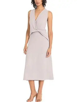 LUXELY Drape Front Midi Dress - Dove Grey