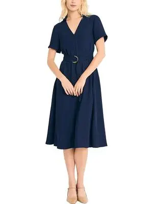 LUXELY Belted Midi Dress - Evening Blue