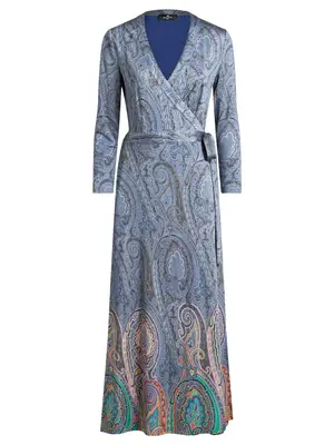 Etro Paisley Print Wrap Dress - Blue
