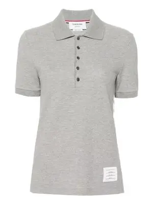 Thom Browne Striped Logo-patch Polo Shirt - Grey