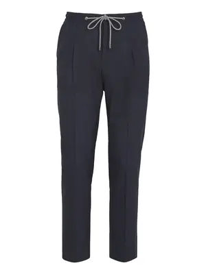 Corneliani Virgin Wool Drawstring Trousers Navy