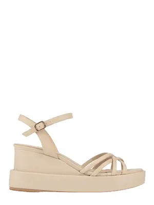 PALOMA BARCELO Leather Wedge Sandals - Beige