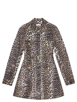 GANNI Leopard-print Denim Shirt Dress - Brown