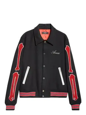 Amiri Bones Wool-blend Varsity Jacket - Black Red