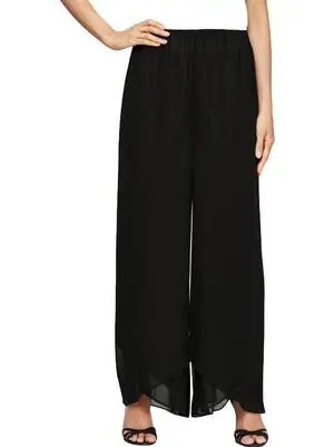 Alex Evenings Wide Leg Chiffon Pants - Black