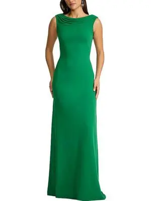 Tadashi Shoji V-back Crepe Gown - Bamboo