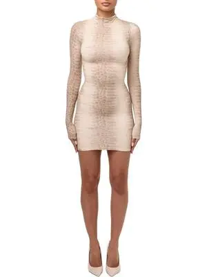 Naked Wardrobe Printed Long Sleeve Body-con Minidress - Bone Crocodile