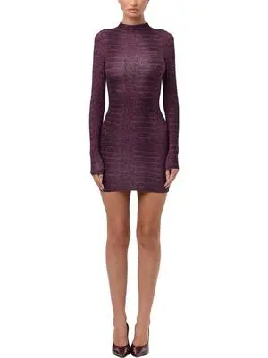 Naked Wardrobe Printed Long Sleeve Body-con Minidress - Dark Plum Crocodile