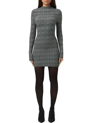 Naked Wardrobe Printed Long Sleeve Body-con Minidress - Houndstooth Plaid