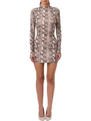 Naked Wardrobe Printed Long Sleeve Body-con Minidress - Nude Snakeskin