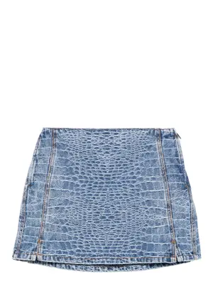 Ermanno Scervino Crocodile-print Denim Mini Skirt - Blue