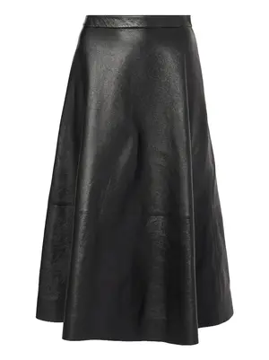 Balenciaga Leather Midi Skirt - Black