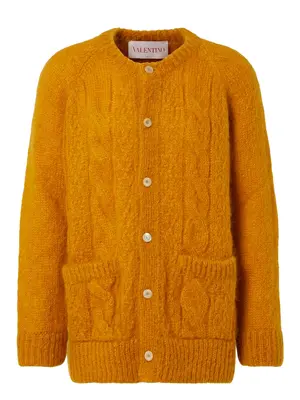 Valentino Garavani Cable-knit Mohair-blend Cardigan - Yellow