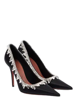 Amina Muaddi Begumissima 105 Embellished Satin Pumps - Black