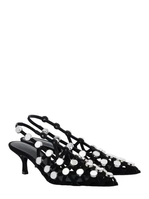 Attico Embellished Leather Mules - Black