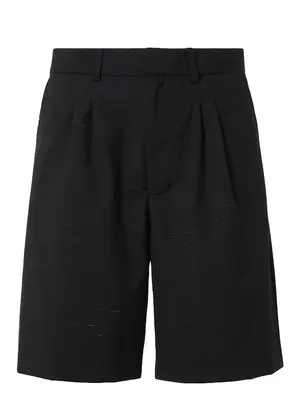 Commas Heathered Wool-linen Shorts - Black