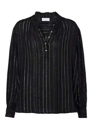 Velvet By Graham & Spencer Striped Lamé Blouse - Black