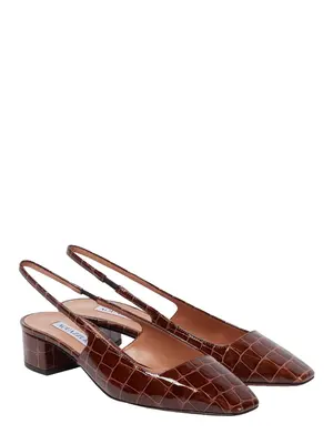 AQUAZZURA Ginza 35 Leather Slingback Pumps - Brown