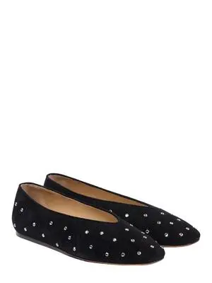Le Monde Beryl Regency Embellished Suede Ballet Flats - Black