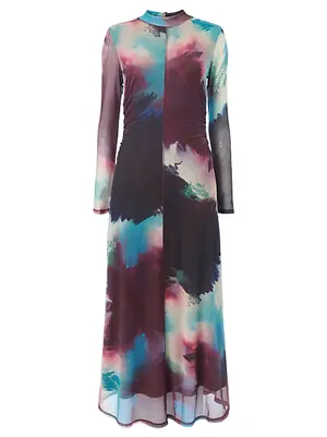 Whistles Oil Paint-print Stretch-mesh Midi Dress - Multi-coloured