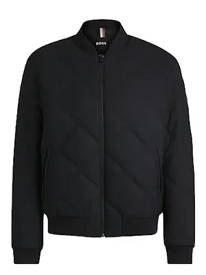BOSS Quilted Baseball-collar Wool-blend Jacket - Black