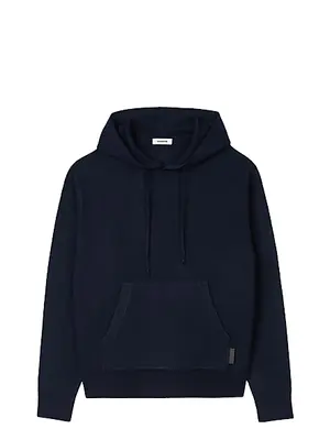 Sandro Logo-patch Stretch-woven Hoodie - Bleus