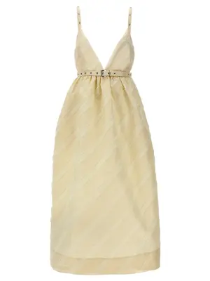 GANNI Stripe Strap Taffeta Dress - Beige