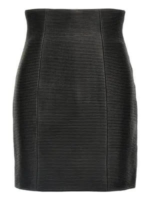 Balmain Hw Rolled Ribbed Leather Mini Skirt - Black