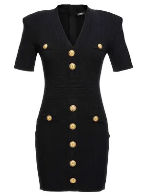 Balmain Chiocciola' Ribbed Knit Dress - Black
