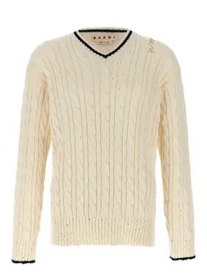 Marni V-neck Cotton Sweater - White