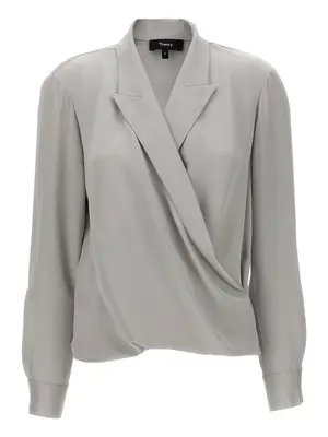 Theory Theory 'PK Label Wrap' Blouse Gray