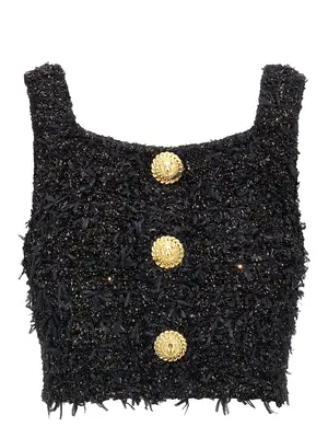 Balmain Lurex Tweed Top - Black