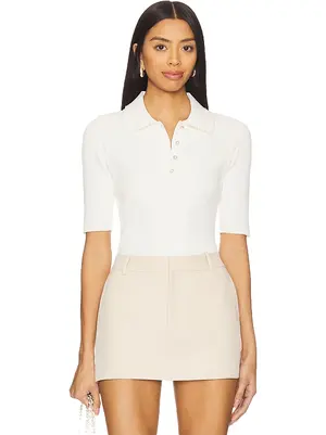 Autumn Cashmere Pearl Trimmed Polo Top - Cream