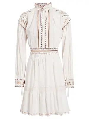 Etro Embroidered Cotton Mini Dress - Ecru