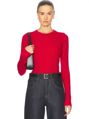 Guest In Residence Guest In Residence Cable Shrunken Cashmere Crew Sweater True Red