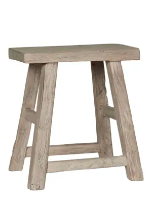 OLIVE ATELIERS Elm Wood Stool In White - White Wash