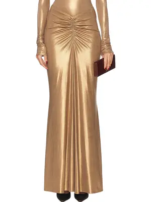 Lapointe Coated Jersey Ruched Maxi Skirt - Pale Gold