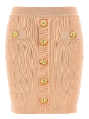 Balmain Buttoned Knitted Midi Skirt - Pink