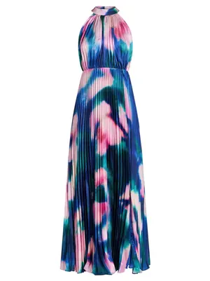 Monique Lhuillier Pleated Maxi Dress - Blue
