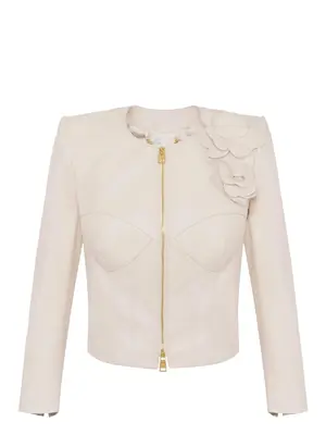 Elisabetta Franchi Flower Appliqués Leather Jacket - Neutrals