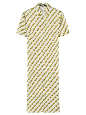 Versace Chain Stripes Midi Shirt Dress - Neutrals