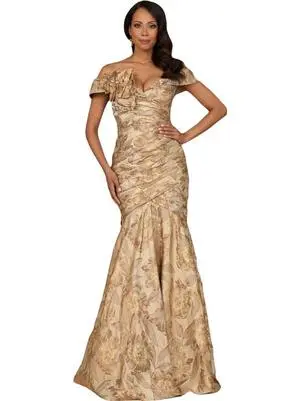 LARA NEW YORK Off-shoulder Brocade Gown - Champagne Gold