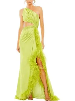 Mac Duggal One-shoulder Feather Gown - Lime