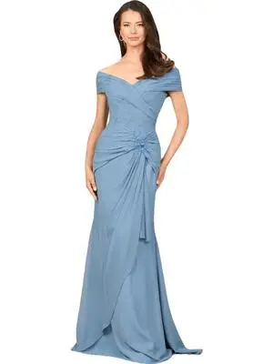 LARA NEW YORK Off-shoulder Chiffon Gown - Dusty Blue