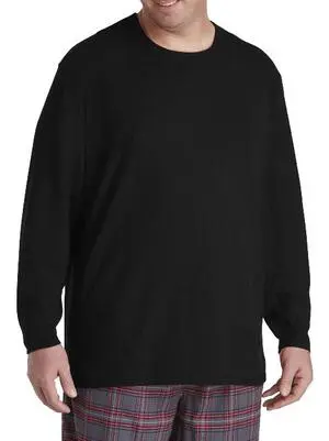 HARBOR BAY BY DXL Big & Tall Long-sleeve Waffle-knit Crewneck Tee - Black