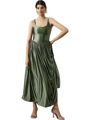 DELFI COLLECTIVE Oriana Stretch Metallic Maxi Dress - New Army