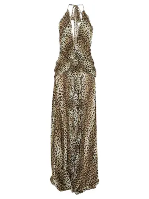 Blumarine Leopard-print Georgette Maxi Dress - Brown