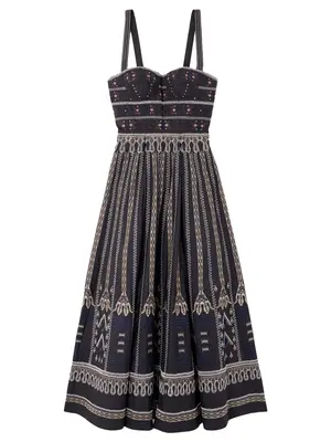 EMPORIO SIRENUSE Elida Calliope Embroidered Cotton-blend Midi Dress - Blue