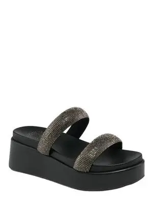 GRACE FOOTWEAR BOCA Leather Slip-On Wedge Sandals Pewter