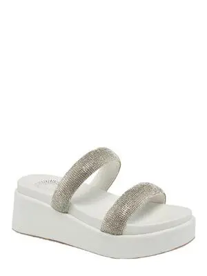 GRACE FOOTWEAR BOCA Leather Slip-On Wedge Sandals Silver